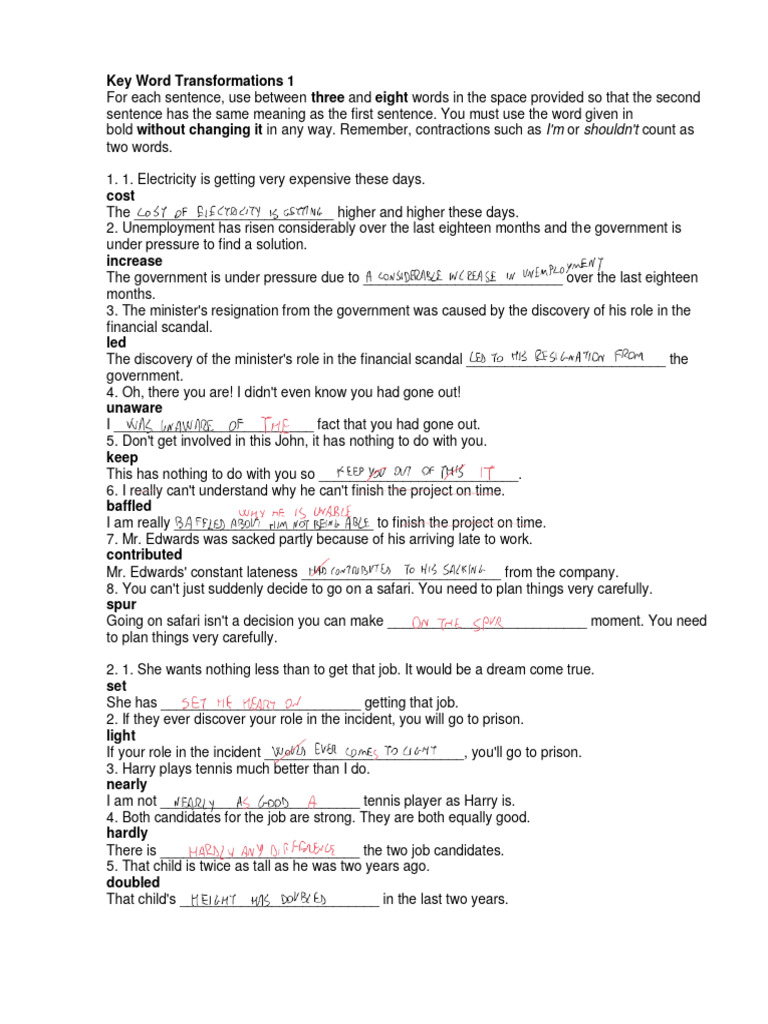 Key Word Transformations 1 | PDF