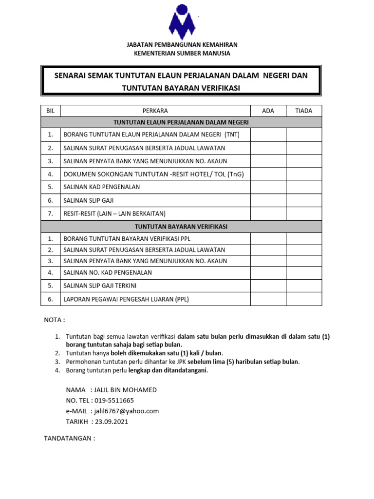 Senarai SEMAK Tuntutan | PDF