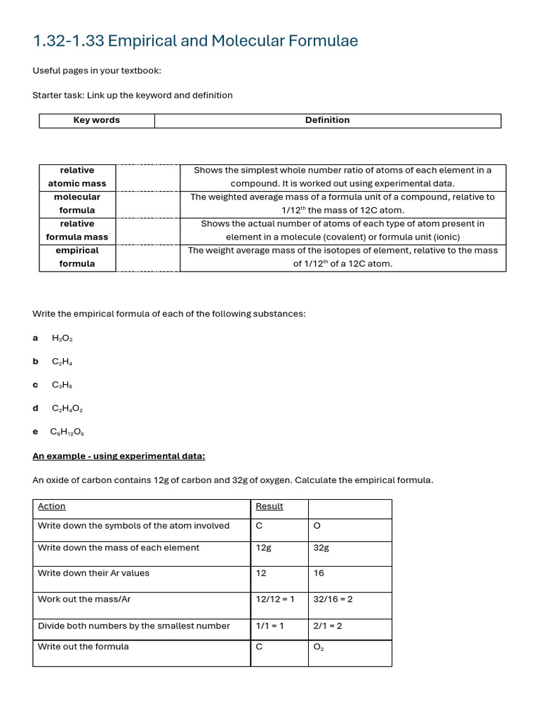 Empirical and Molecular Formulae 1 | PDF | Molecules | Atoms