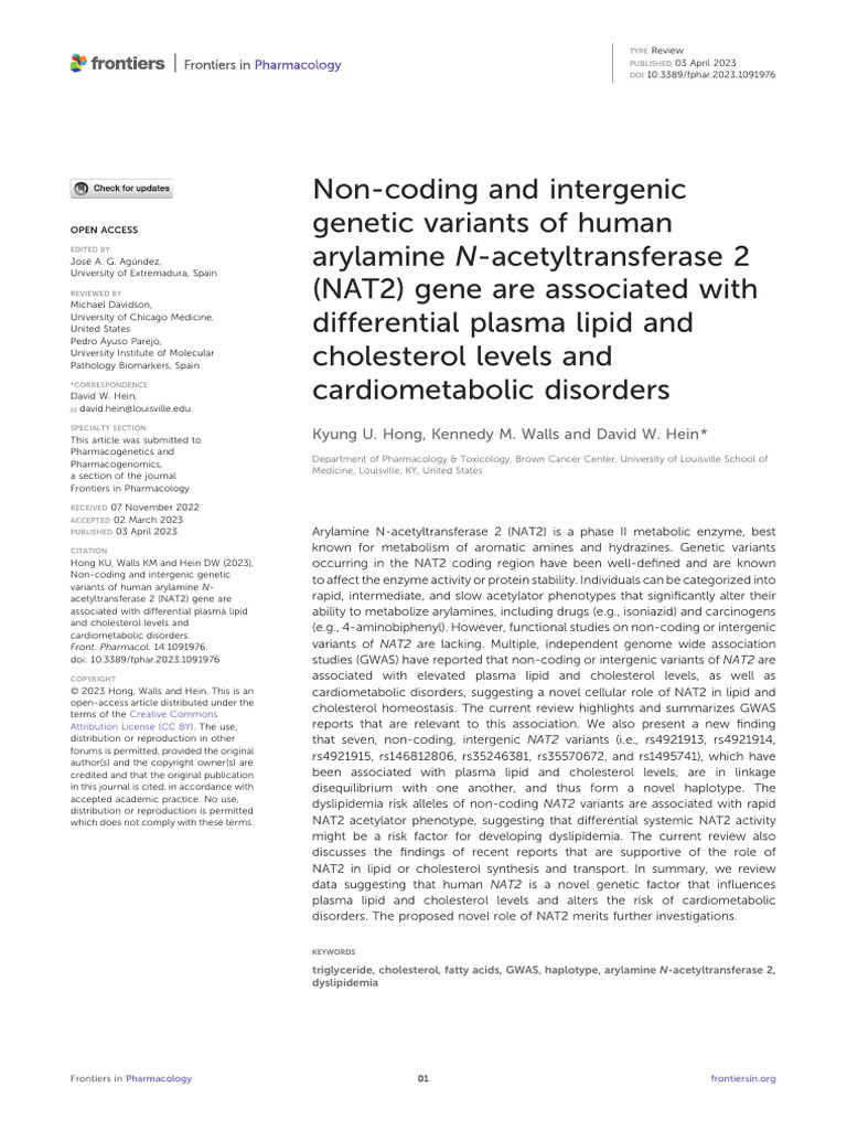Non-Coding and Intergenic Genetic Variants of Human Arylamine N ...