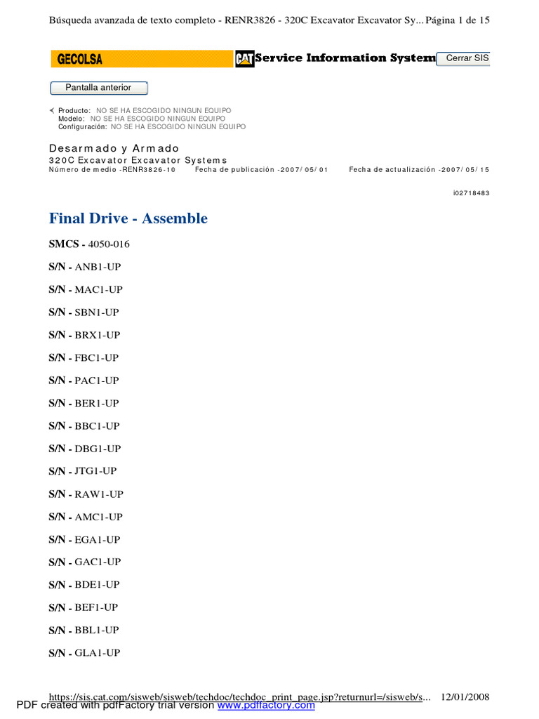 320C Assemble Final Drive | PDF | Gear | Bearing (Mechanical)