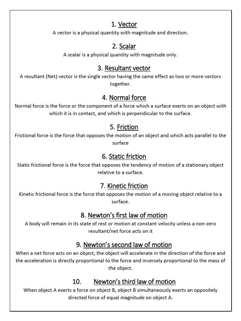 Grade 11 Physics Definitions | PDF