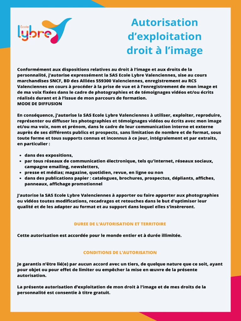 Autorisation Droit A L'image Valenciennes | PDF
