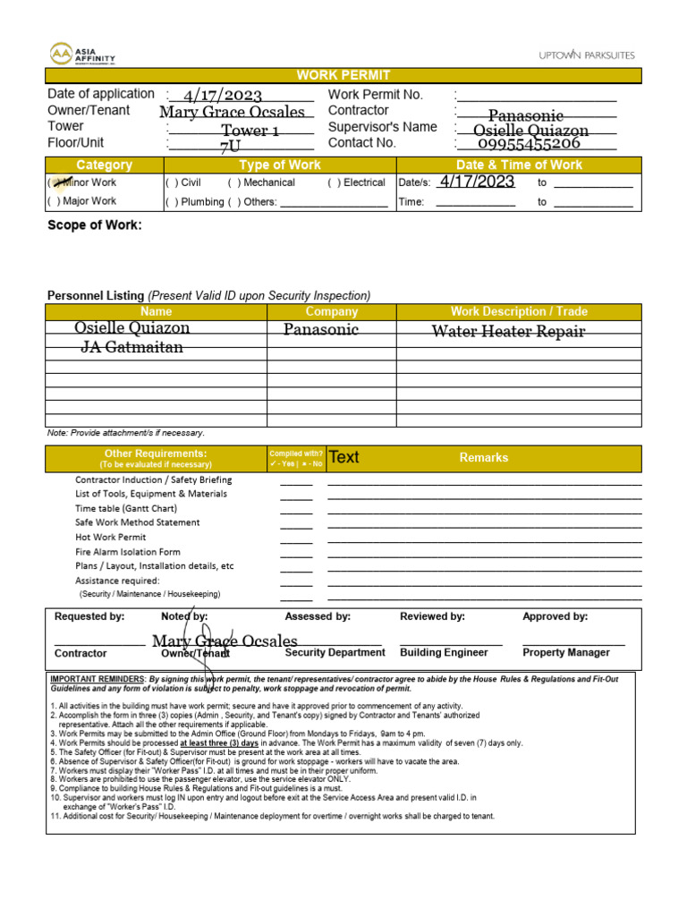 Work Permit | PDF | Elevator
