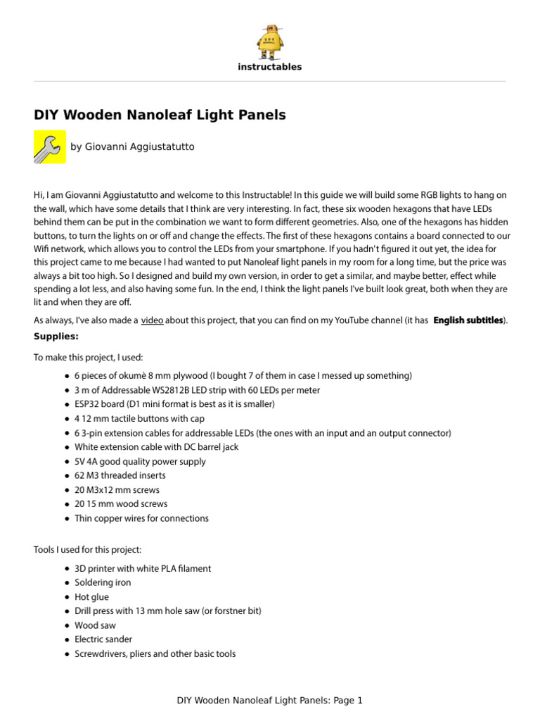 DIY Wooden Nanoleaf Light Panels | PDF | Electrical Connector | Screw