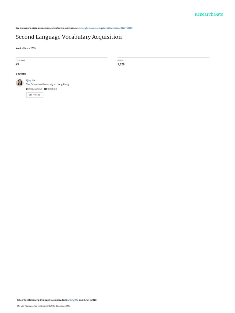 Second Language Vocabulary Acquisition | PDF | Second Language Acquisition | Second Language