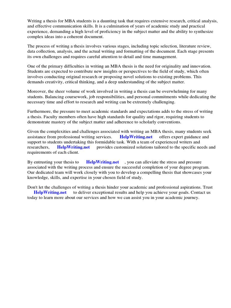 Thesis For Mba Students | PDF
