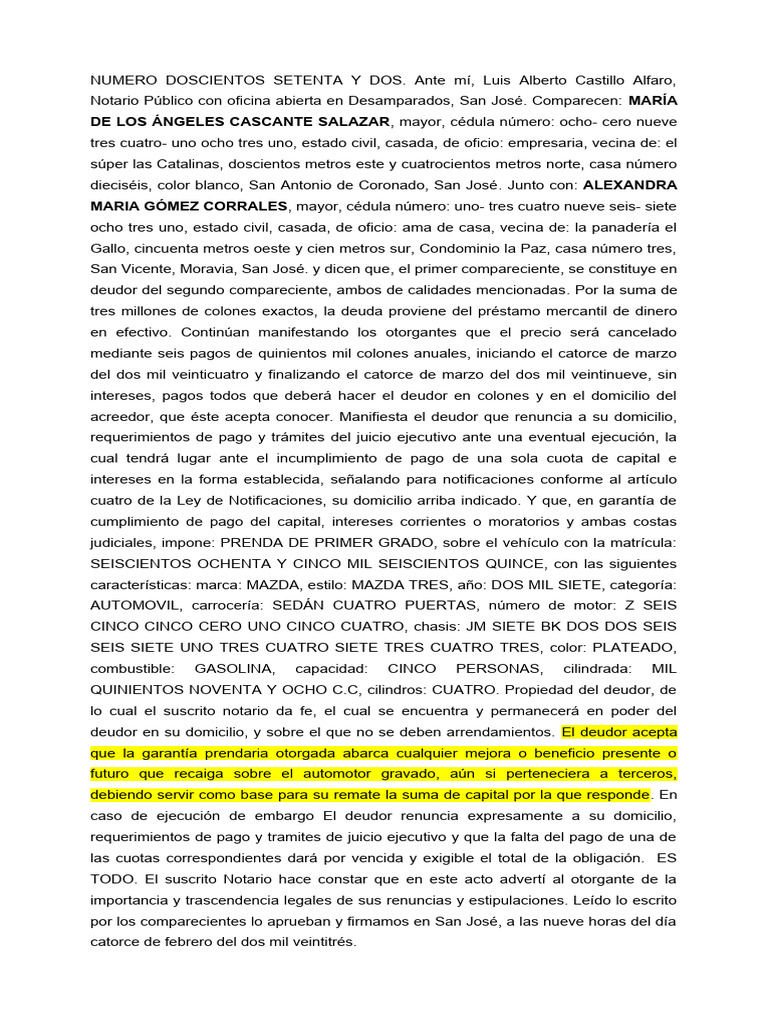 Prenda de Vehículo: Contrato y Garantía | PDF | Derecho
