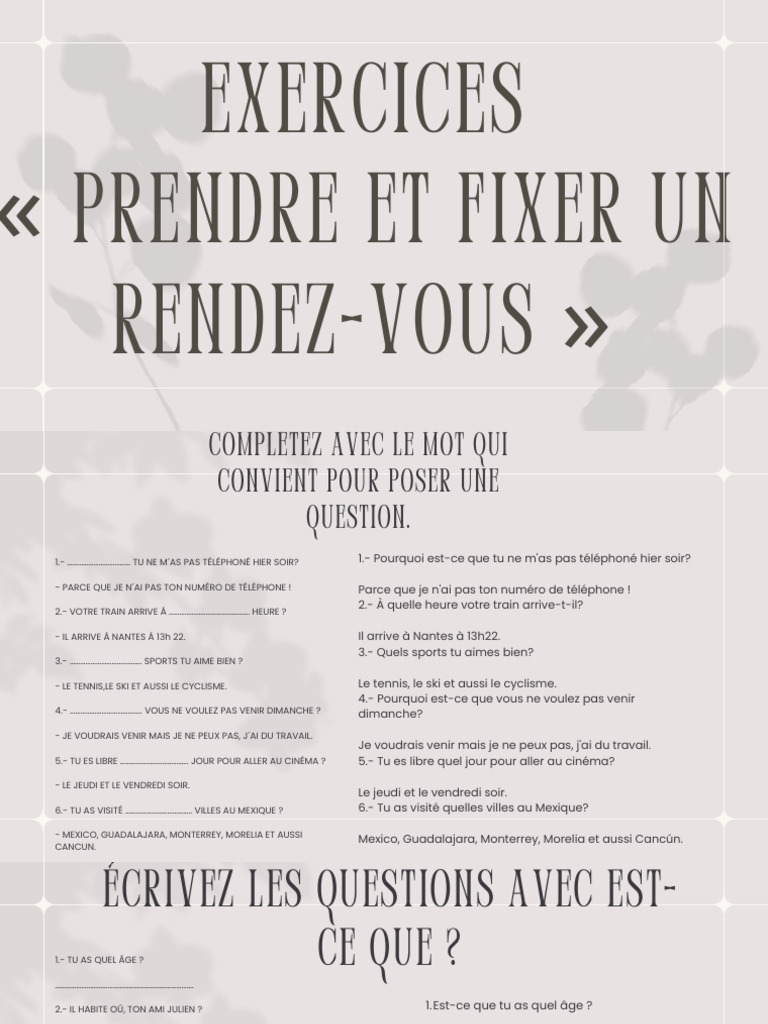 Exercices de Questions Aesthetic PDF | PDF