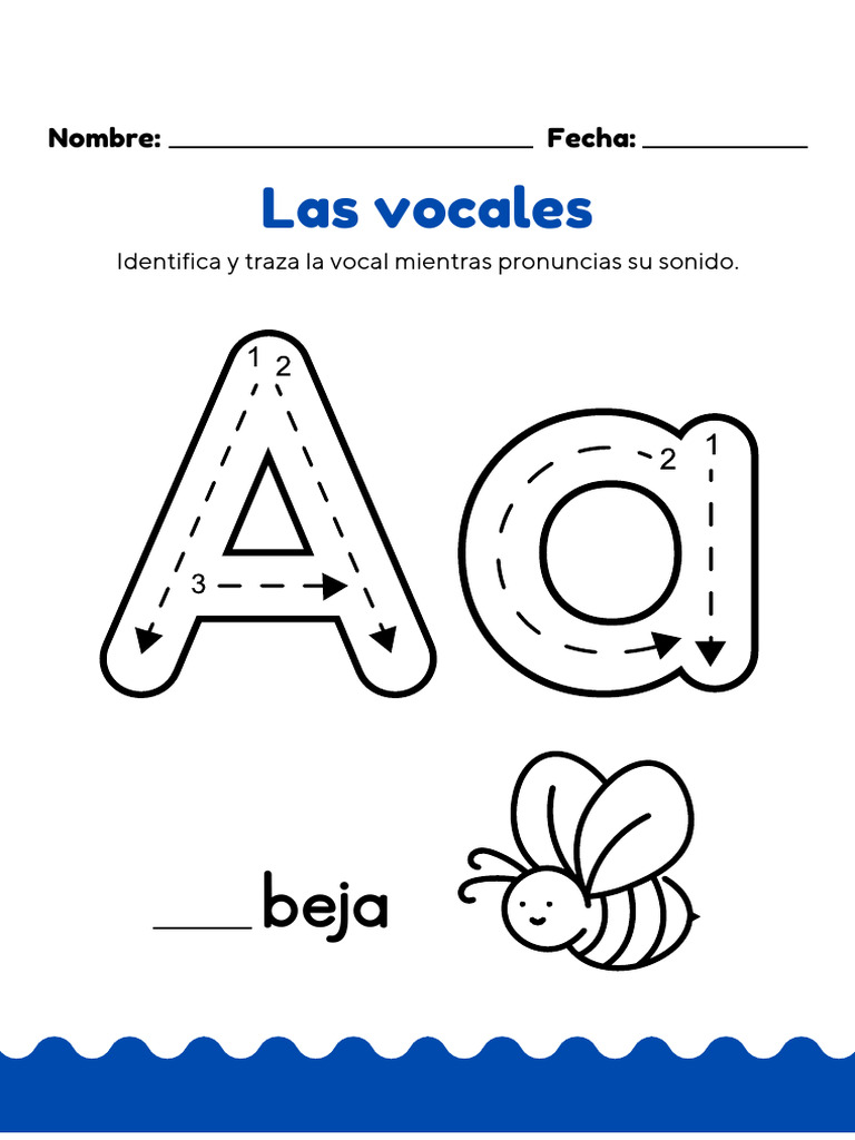 Hoja de Trabajo Las Vocales Ilustrado Azul | PDF