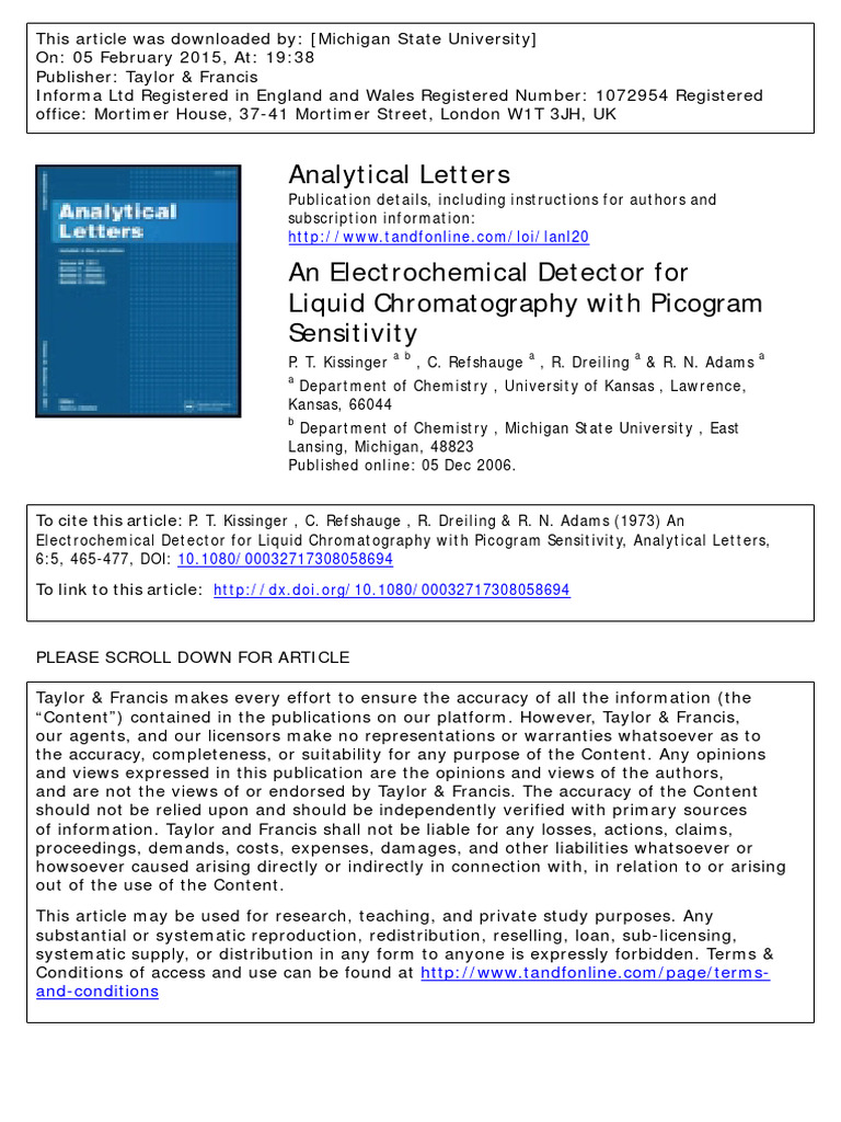 An Eletrochemical Detector For Liquid Chromatography | PDF | Physical Sciences | Chemistry