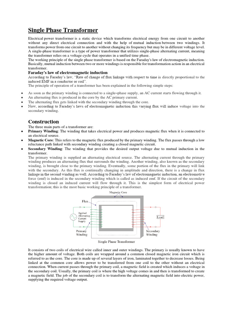 Single Phase Transformer | PDF | Transformer | Electromagnetic Induction