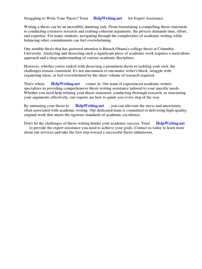 Barack Obamas College Thesis at Columbia University | PDF | Barack ...