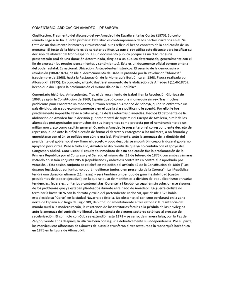 Abdicación de Amadeo I de Saboya | PDF | Política de españa | Gobierno ...