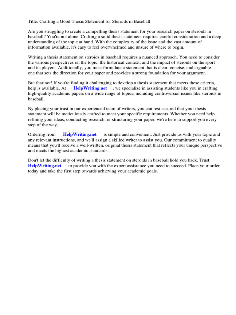 Good Thesis Statement For Steroids in Baseball | PDF | Essays | Doping ...