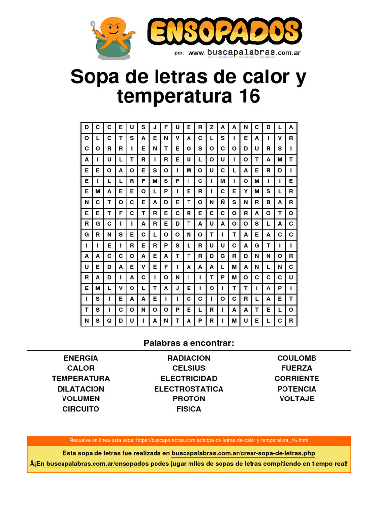 Sopa de Letras de Calor y Temperatura - 16 | PDF | Metrología | Cantidad