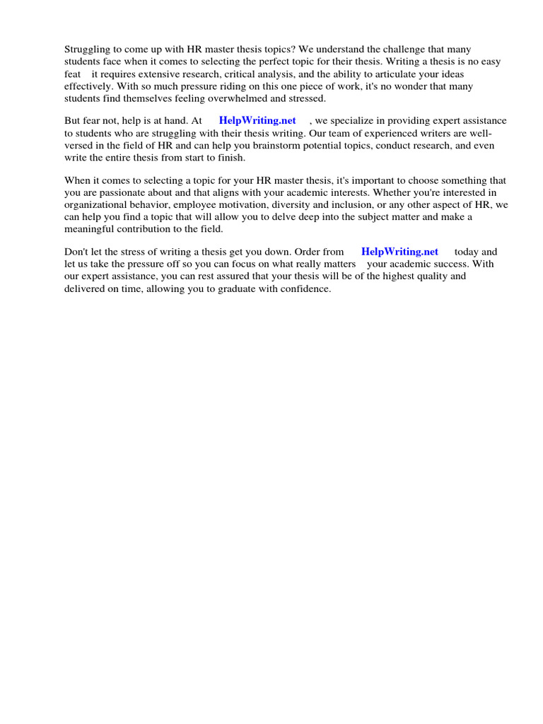 HR Master Thesis Topics | PDF | Human Resource Management | Thesis