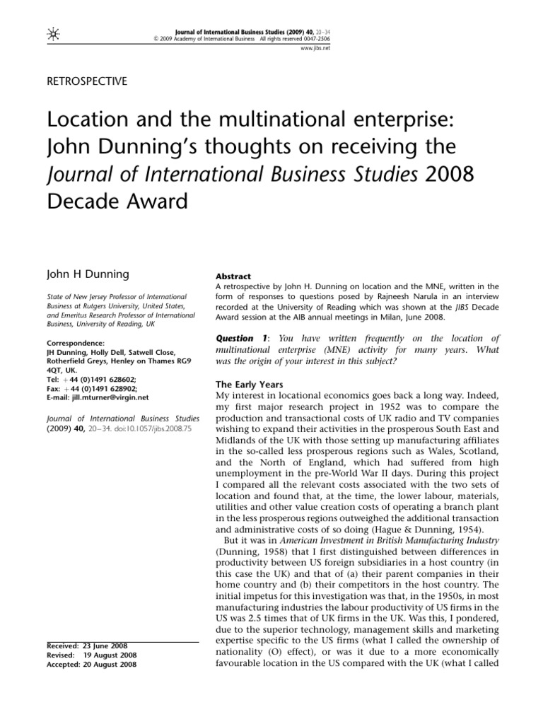 John Dunning on MNE Location Strategy | PDF | Foreign Direct Investment ...