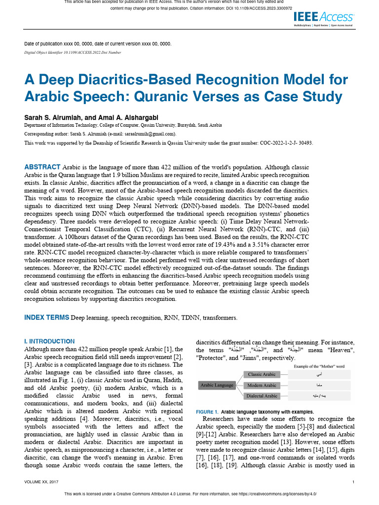A Deep Diacritics-Based Recognition Model For Arab | PDF | Speech Recognition | Deep Learning