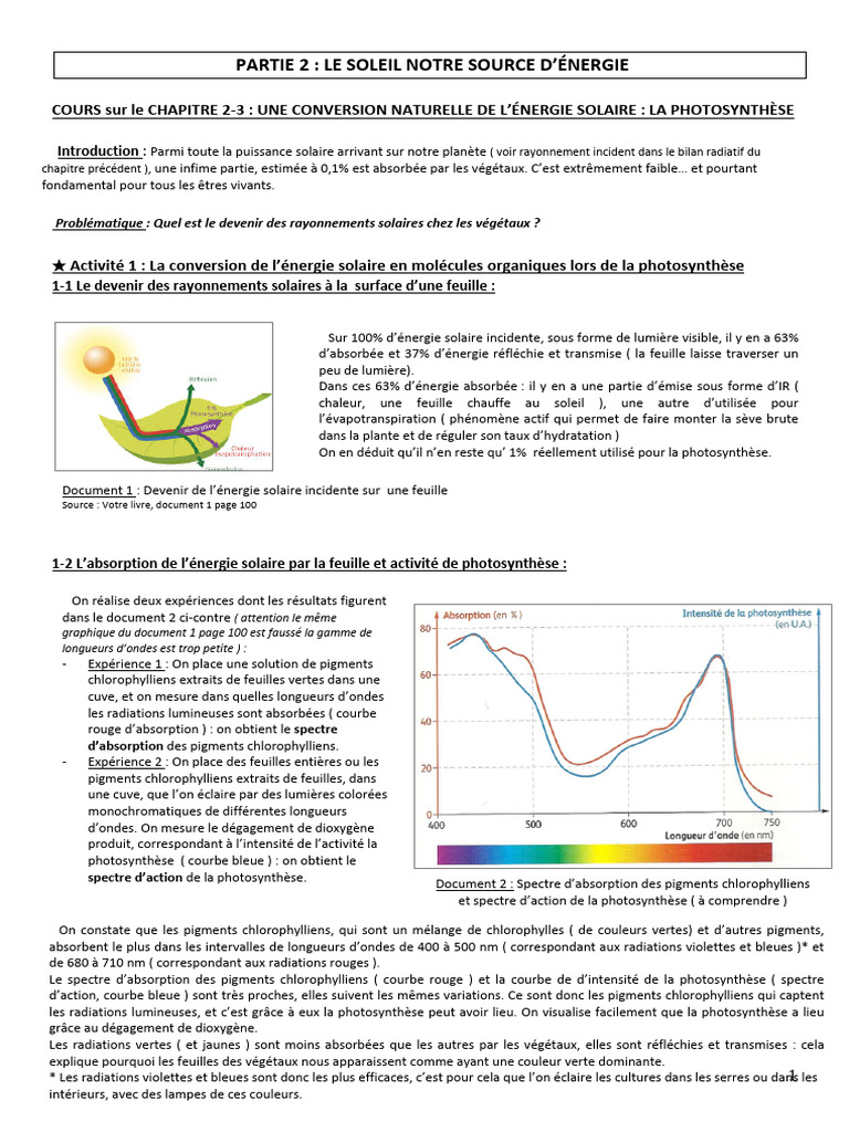 Chapitre 2-3 Cours Photosynthèse | PDF