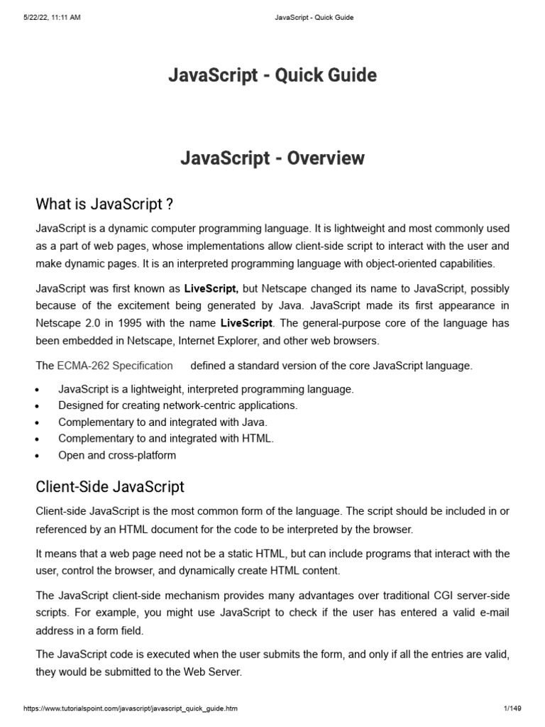 JavaScript - Quick Guide | PDF | Dynamic Web Page | Java Script JavaScript - Quick Guide | PDF | Dynamic Web Page | Java Script