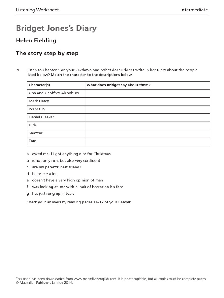 Bridget Jones Diary Audio Worksheet | PDF
