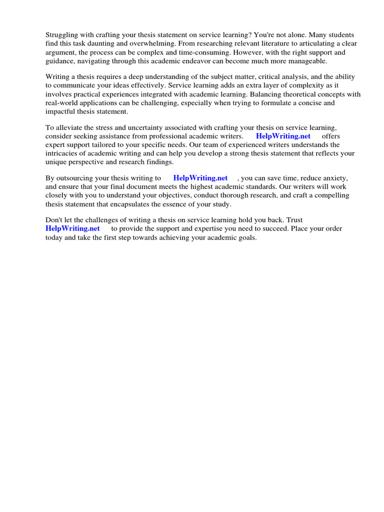 Thesis Statement On Service Learning | PDF | Thesis | Essays