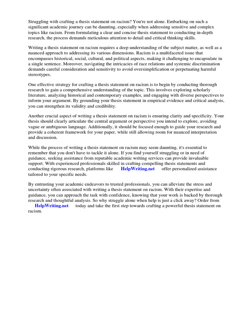 How To Start A Thesis Statement On Racism | PDF | Racism ...