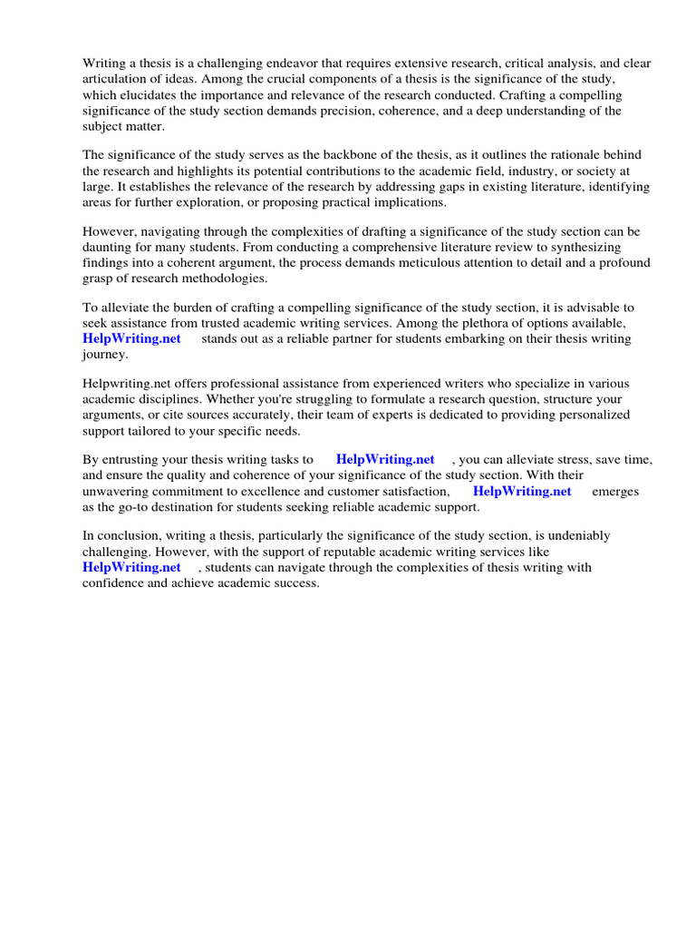 How to Write Significance of the Study Thesis Sample | PDF ...