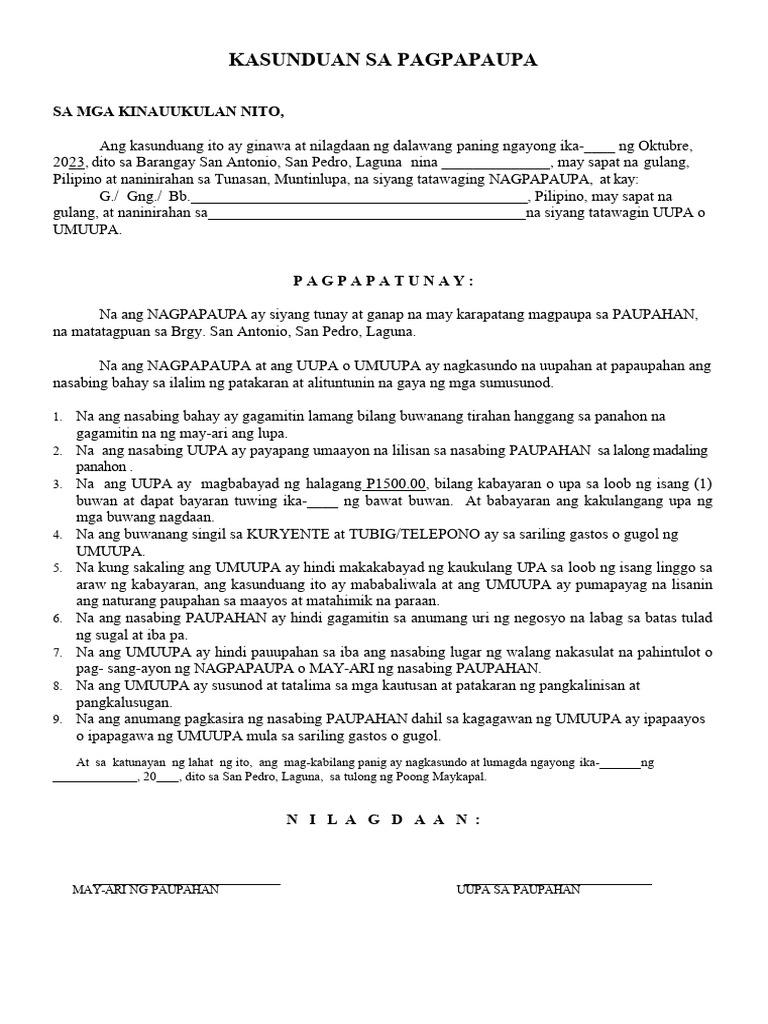 Kasunduan NG Pagpapaupa 1 | PDF