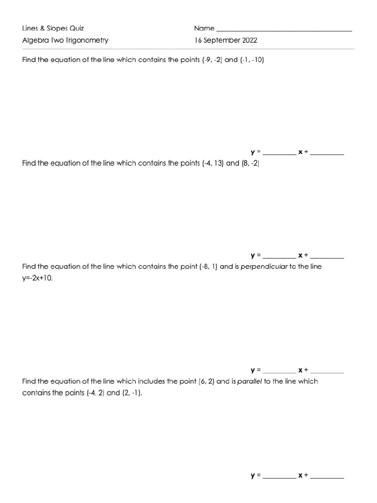 A2T - Lines & Slopes Quiz - ReTake | PDF