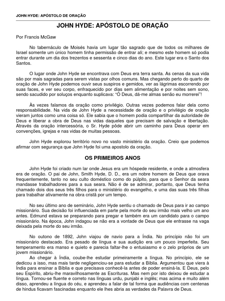 John Hyde: Apóstolo da Oração | PDF | Oração | Purgatório