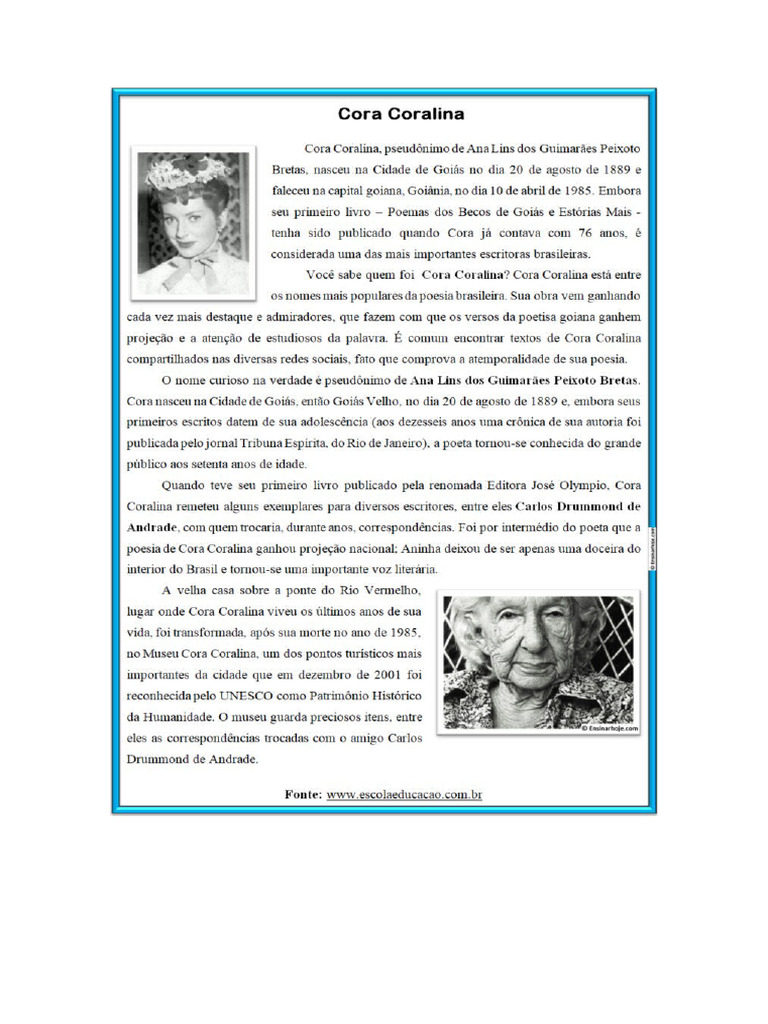 Biografia Cora Coralina | PDF