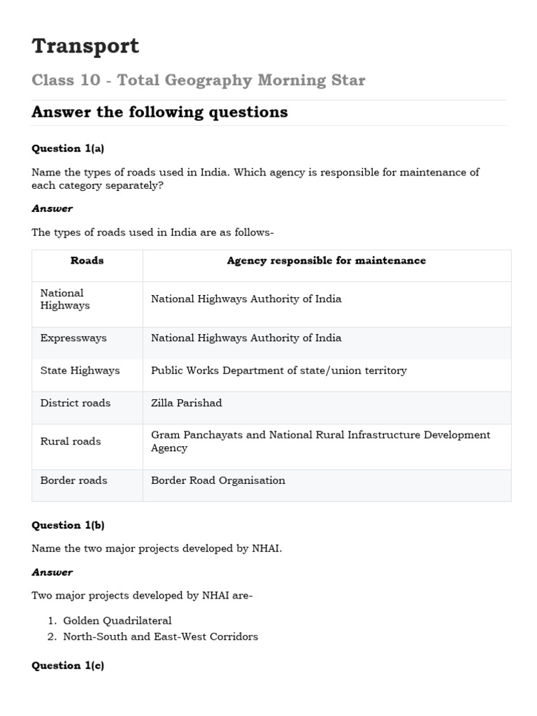 TRANSPORT Class 10 Icse | PDF | Port | Controlled Access Highway
