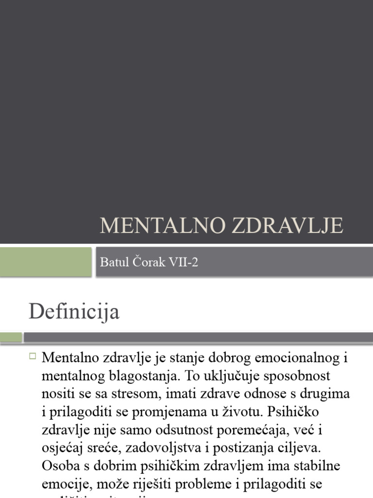 Mentalno Zdravlje | PDF