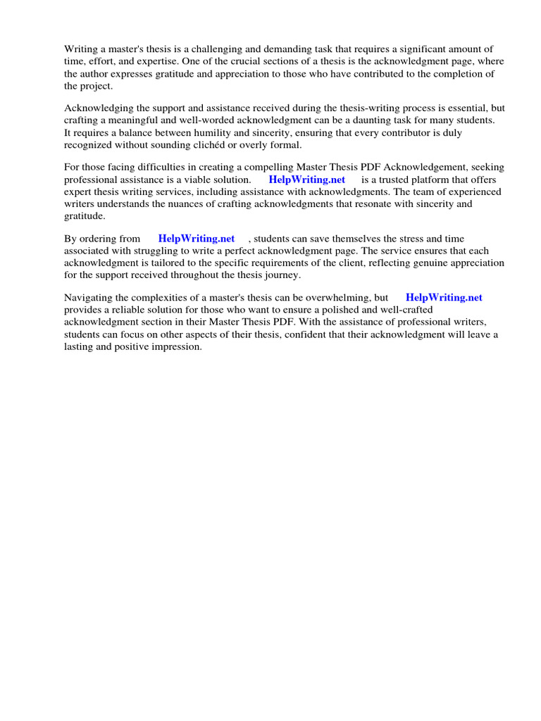 Master Thesis PDF Acknowledgement | PDF | Thesis | Doctor Of Philosophy