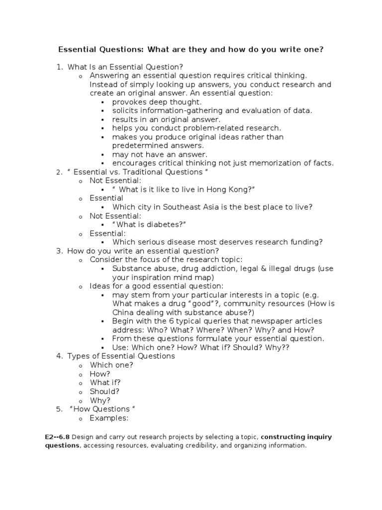 How to Write Essential Questions | PDF | Substance Abuse | Evaluation