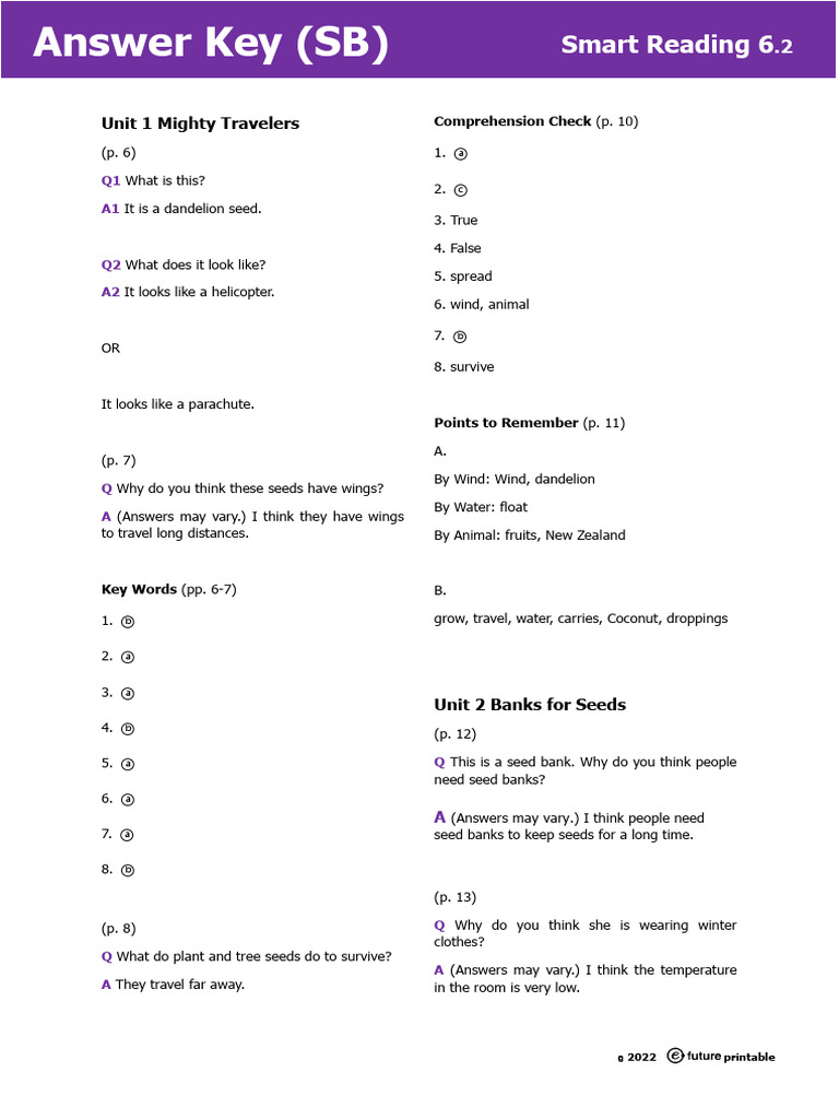 Smart Reading6.2 - Answer Key - SB | PDF | Textiles | Bulimia Nervosa