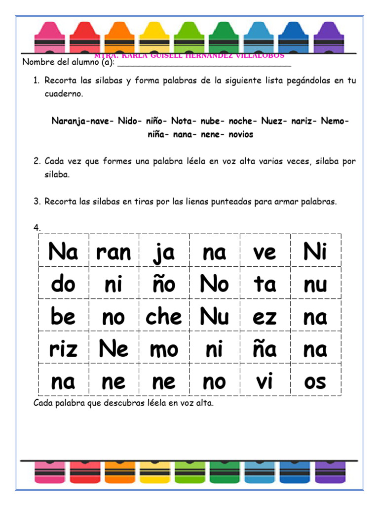 Actividades de sílabas con "n" y "ñ" | PDF | Artes del Lenguaje y ...