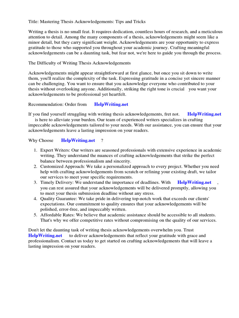 Thesis Acknowledgements Guide | PDF | Thesis