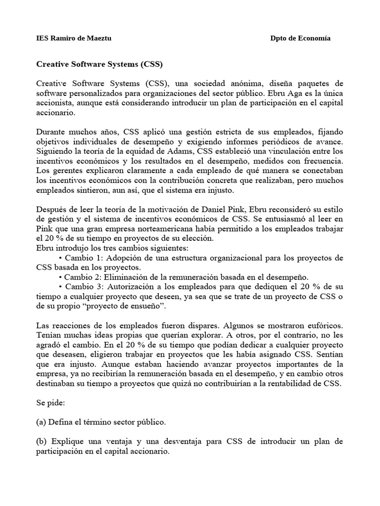 Ejercicio CSS. Estudio de caso Gestión empresarial | PDF Ejercicio CSS. Estudio de caso Gestión empresarial | PDF