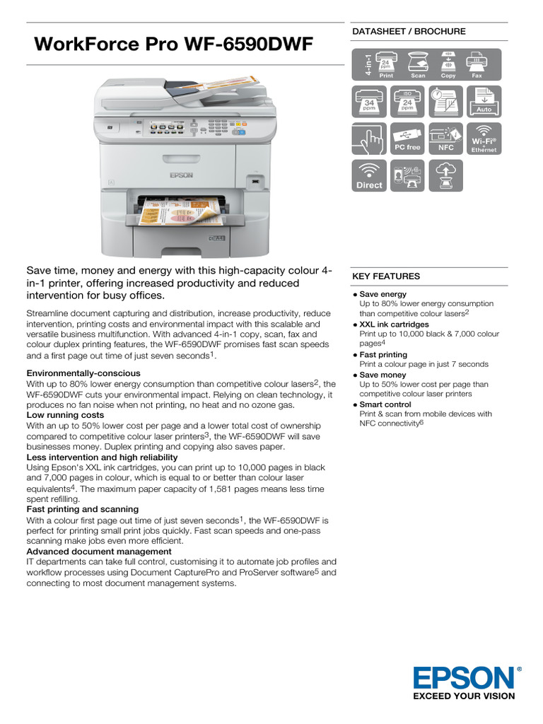 WorkForce Pro WF 6590DWF Datasheet | PDF | Printer (Computing) | Fax