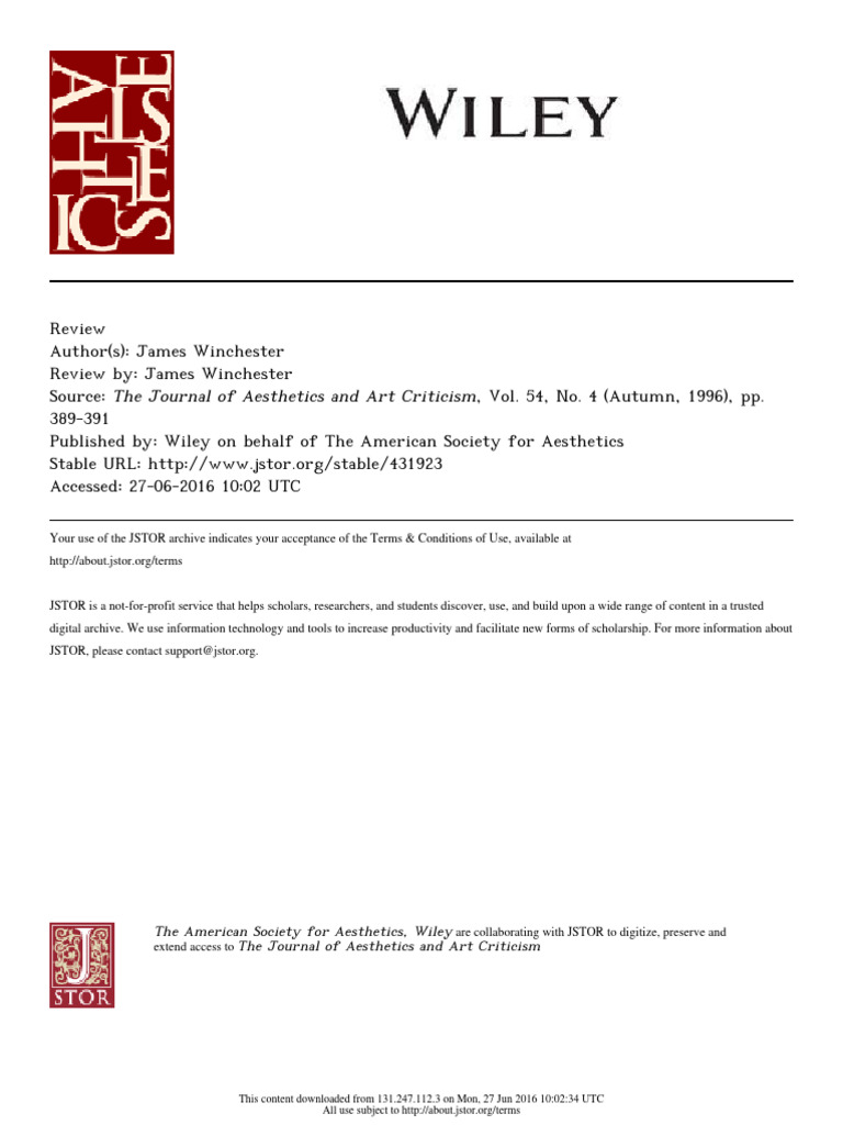 The American Society For Aesthetics, Wiley The Journal of Aesthetics ...