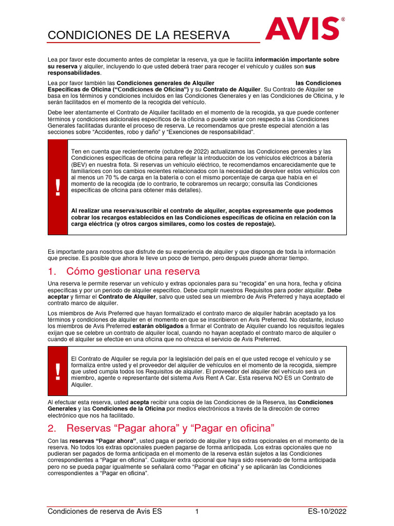 Condiciones de Reservas El Coche | PDF