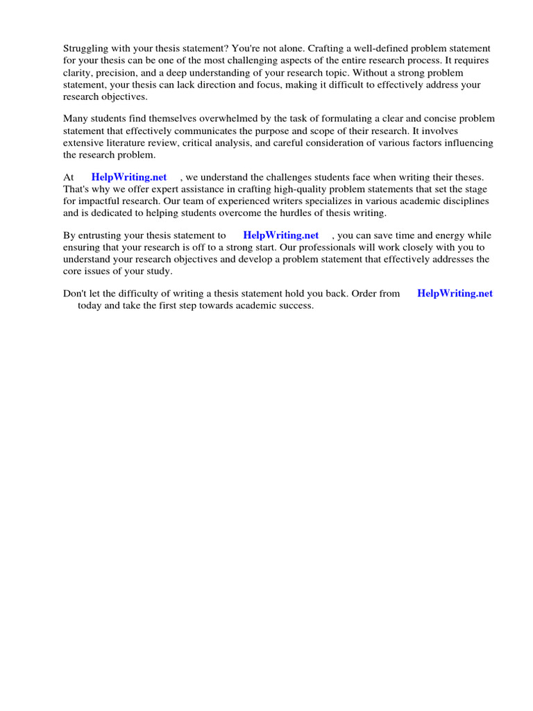 Statement of The Problem Thesis Sample | PDF | Thesis | Hypothesis