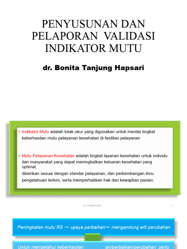 Penyusunan Dan Pelaporan Validasi Indikator Mutu | PDF
