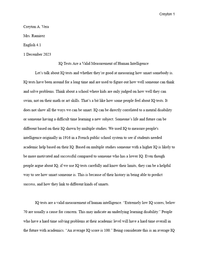 Creyton Vera - Mla Typed Final Essay Period 3rd | PDF | Intelligence ...