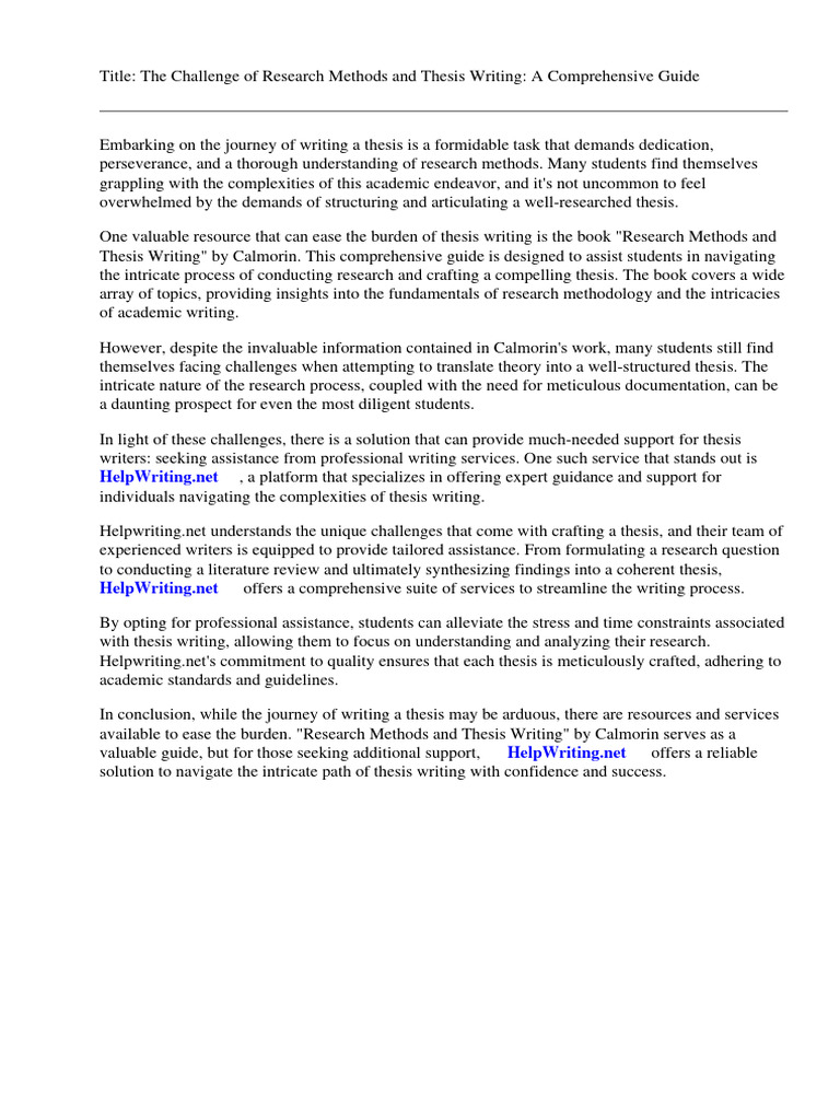 Research Methods and Thesis Writing by Calmorin PDF | PDF | Methodology ...