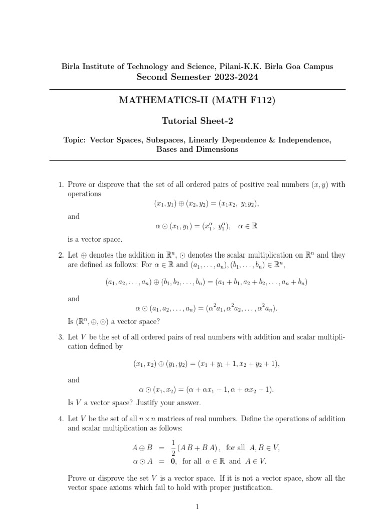 Tutorial 2 | Download Free PDF | Basis (Linear Algebra) | Vector Space