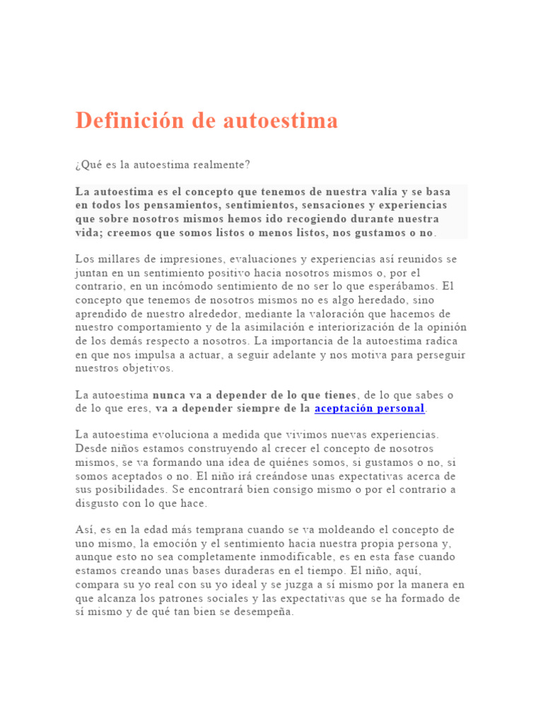 Definición de Autoestima y Su Importancia | PDF